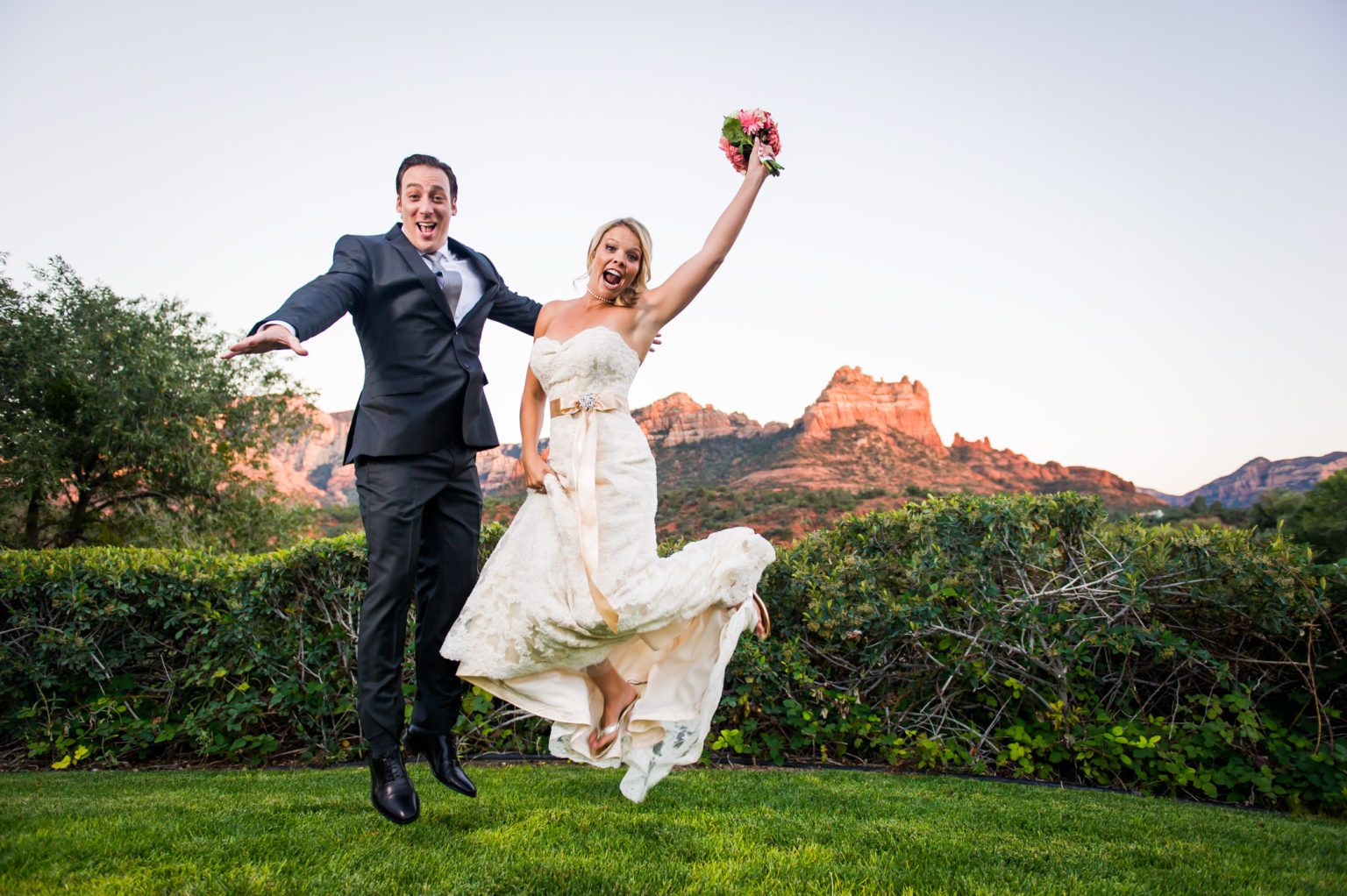bride-groom-jump | Sedona Wedding Photographer